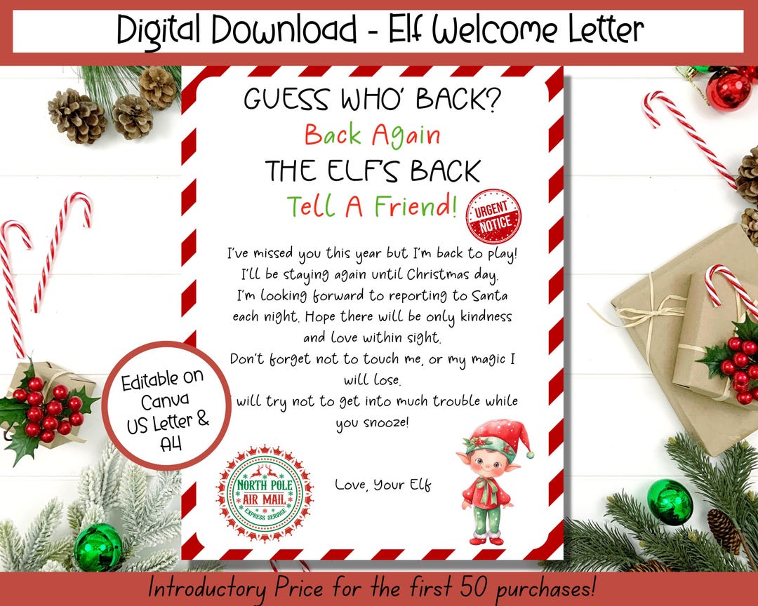 EDITABLE Elf Arrival Letter, Elf Welcome Letter, I'm Back Elf Letter ...