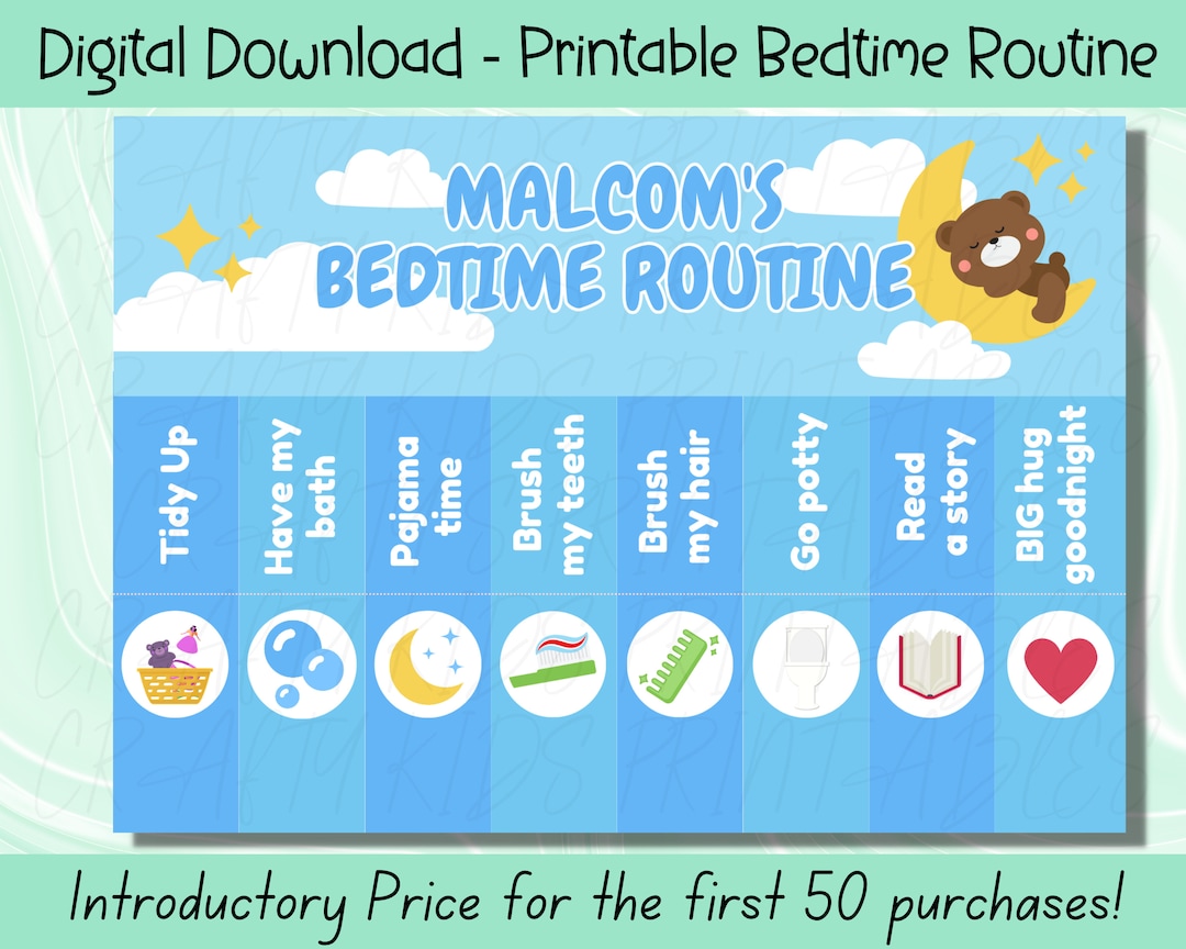 Bedtime Routine Printable, Kids Bedtime Routine, Kids Printable, Get ...