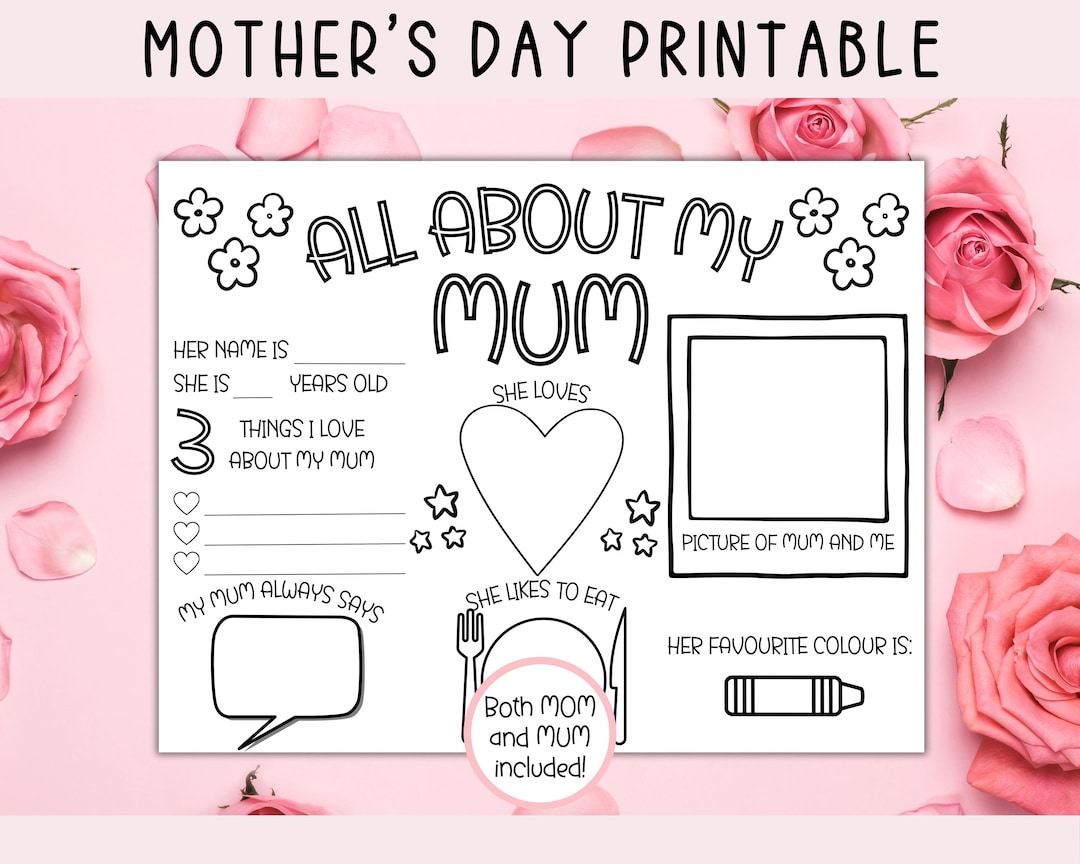 Mother's Day Printable, All About My Mum, Mothers Day Gift, Card for ...
