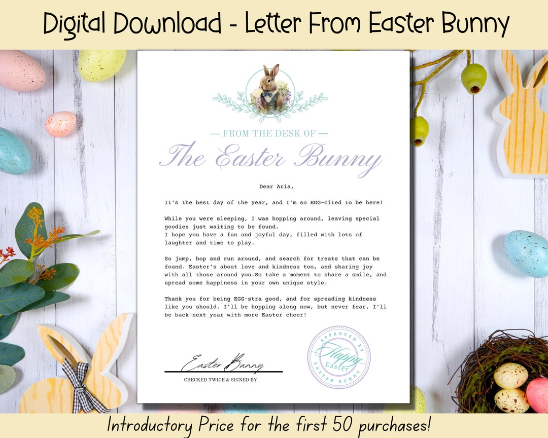 EDITABLE Letter From Easter Bunny, Purple Printable Easter Bunny Letter ...