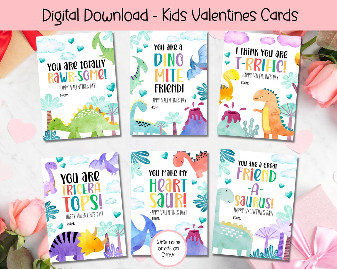 EDITABLE Printable Dinosaur Valentine Card, Classroom Valentines Day ...