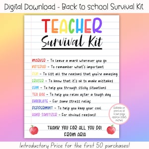 EDITABLE Teacher Survival Kit, First Day of School Gift Tag, Back to ...