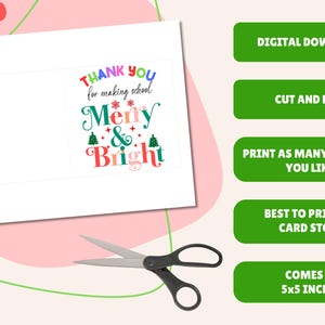 Printable Christmas Teacher Appreciation Card, Teacher Christmas Gift ...