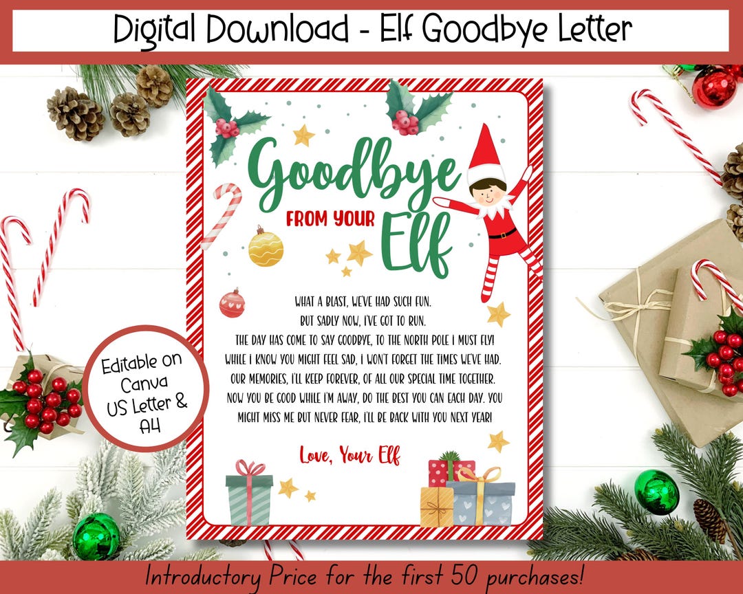 EDITABLE Elf Goodbye Letter, Elf Departure Letter, Elf Farewell Letter ...