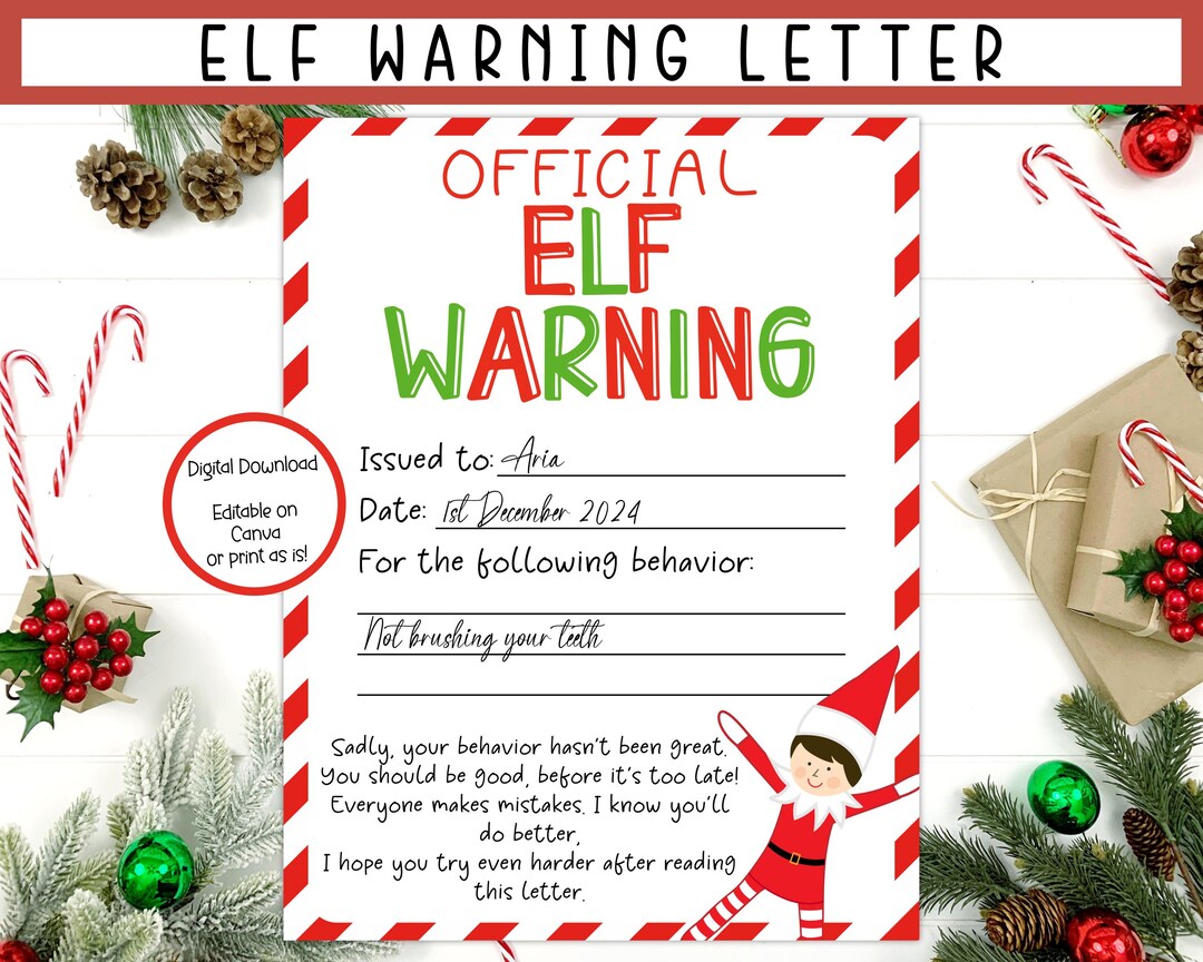 EDITABLE Elf Warning, Elf Behaviour Letter, Elf Naughty Letter Elf ...