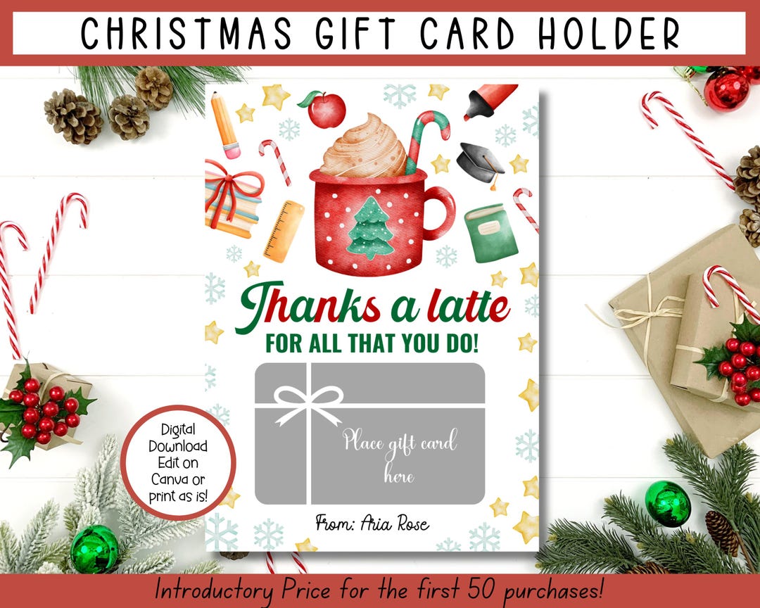 EDITABLE Printable Christmas Gift Card Holder, Teacher Christmas Card ...