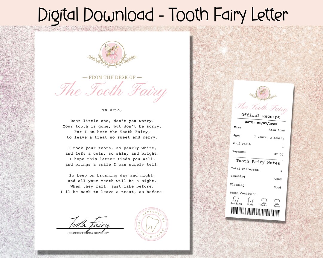 EDITABLE Tooth Fairy Letter, Tooth Fairy Receipt, Tooth Fairy Note ...
