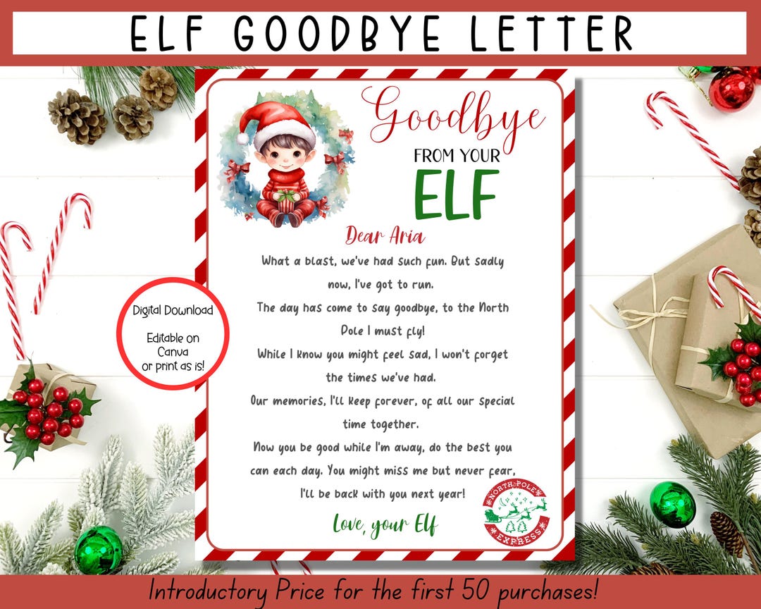 EDITABLE Elf Goodbye Letter, Elf Departure Letter, Elf Farewell Letter ...
