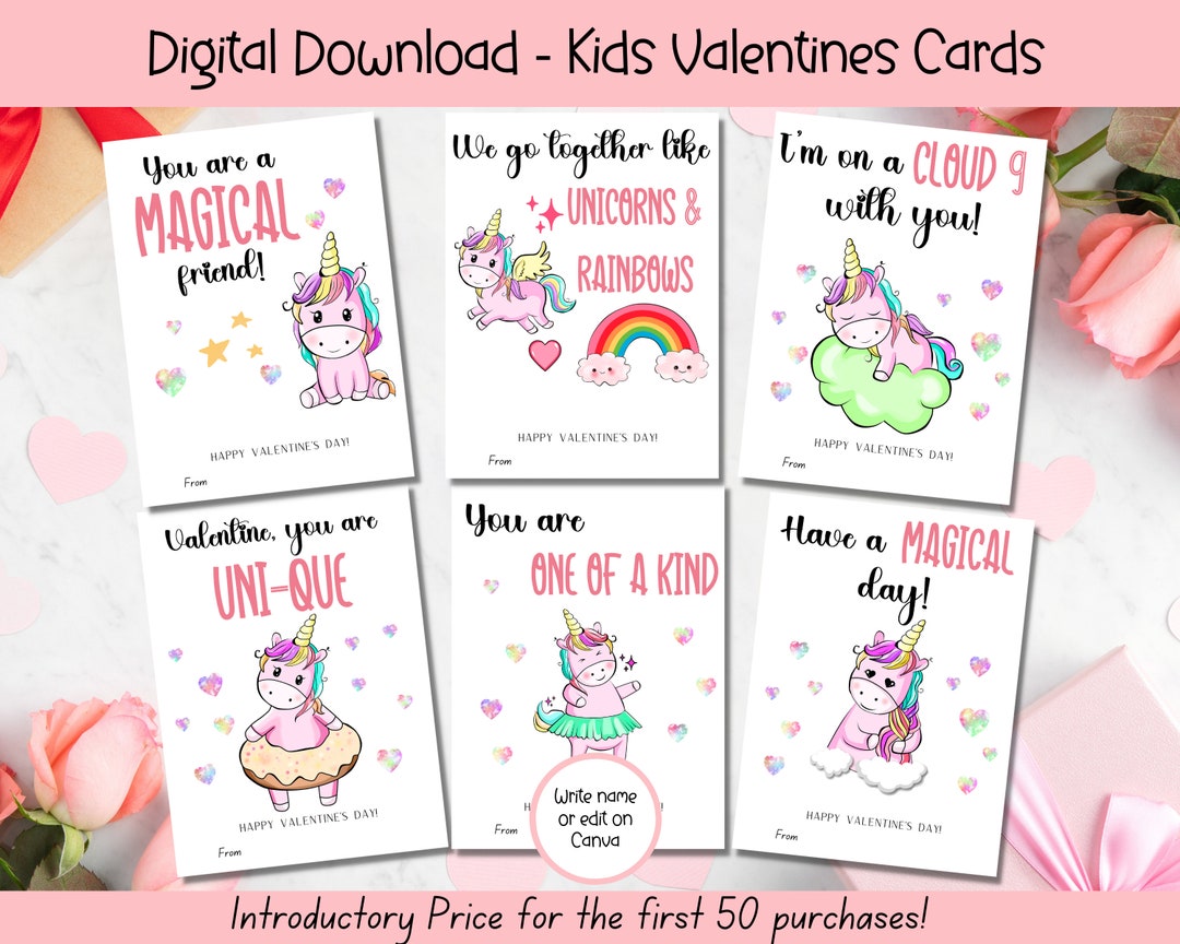 EDITABLE Unicorn Valentine Cards, Classroom Valentines Day Cards, Kids ...