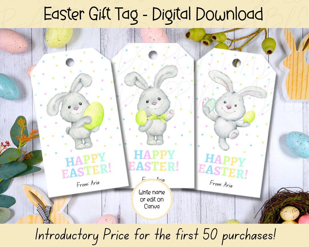 EDITABLE Colourful Bunny Easter Gift Tags, Easter Printables, Kids ...