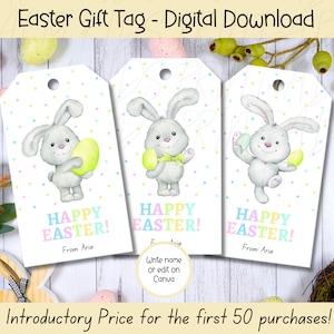 EDITABLE Colourful Bunny Easter Gift Tags, Easter Printables, Kids ...