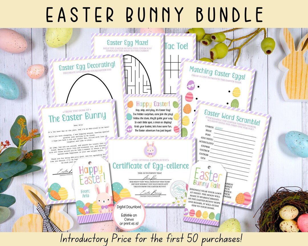 Easter Bunny Bundle, Purple Easter Bunny Bait Tag, Easter Bunny Letter ...