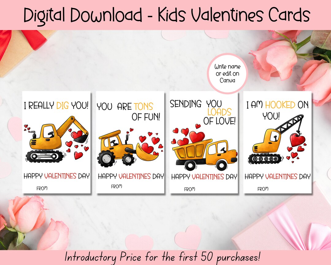 EDITABLE Printable Construction Valentines Cards, Classroom Valentines ...