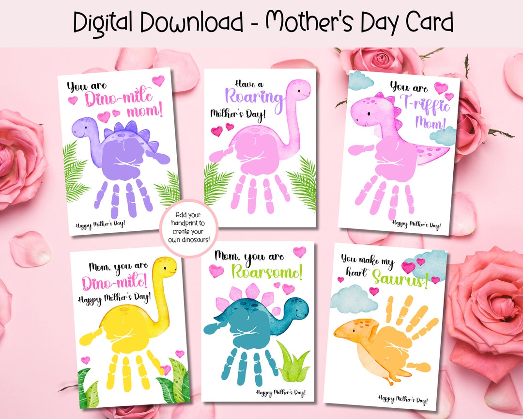 Mother's Day Printable, Dinosaur Handprint Art Bundle, Mothers Day Gift ...