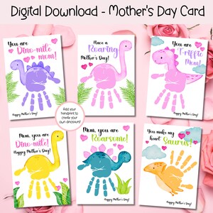 Mother's Day Printable, Dinosaur Handprint Art Bundle, Mothers Day Gift ...