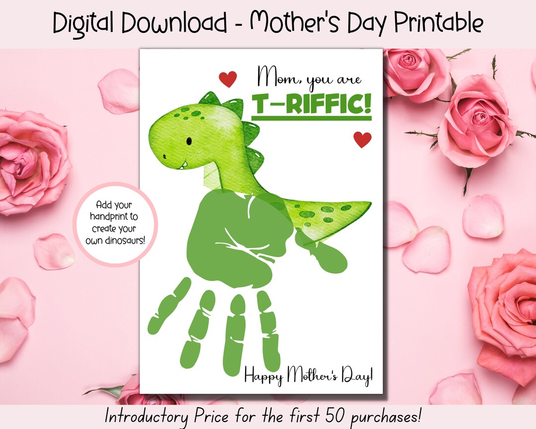 Mother's Day Printable, Dinosaur Handprint Art, Mothers Day Gift ...