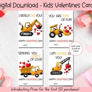 EDITABLE Printable Construction Valentines Cards, Classroom Valentines ...