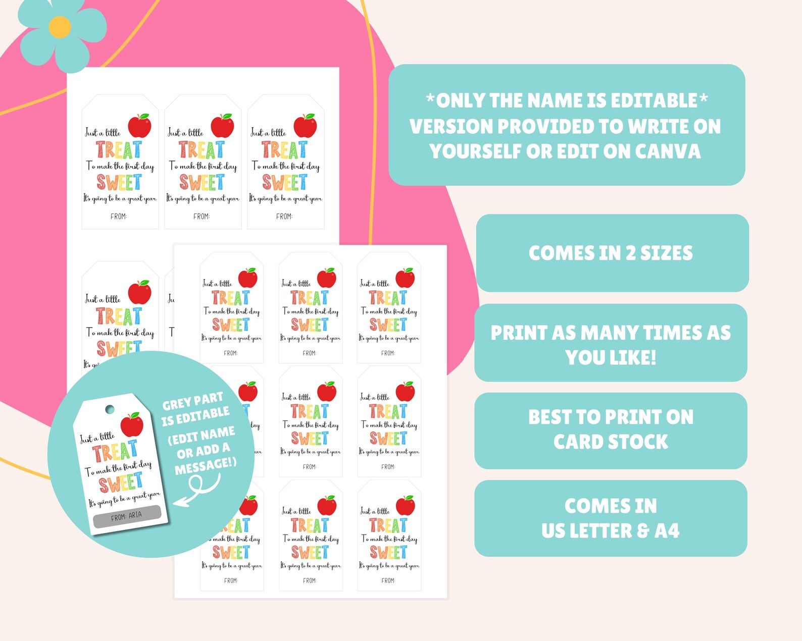 EDITABLE First Day of School Gift Tag, Back to School Gift Tag, Teacher ...