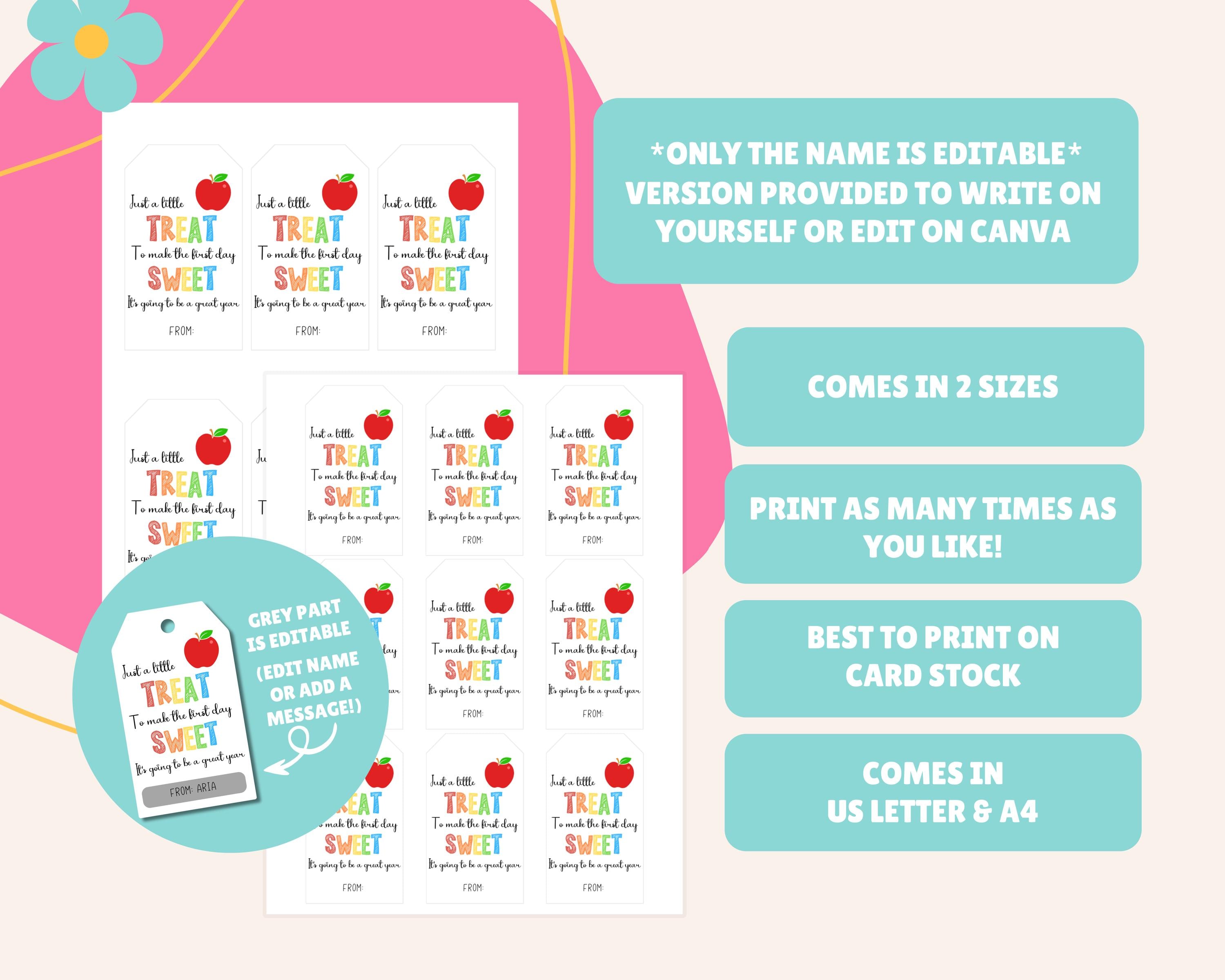 EDITABLE First Day of School Gift Tag, Back to School Gift Tag, Teacher ...