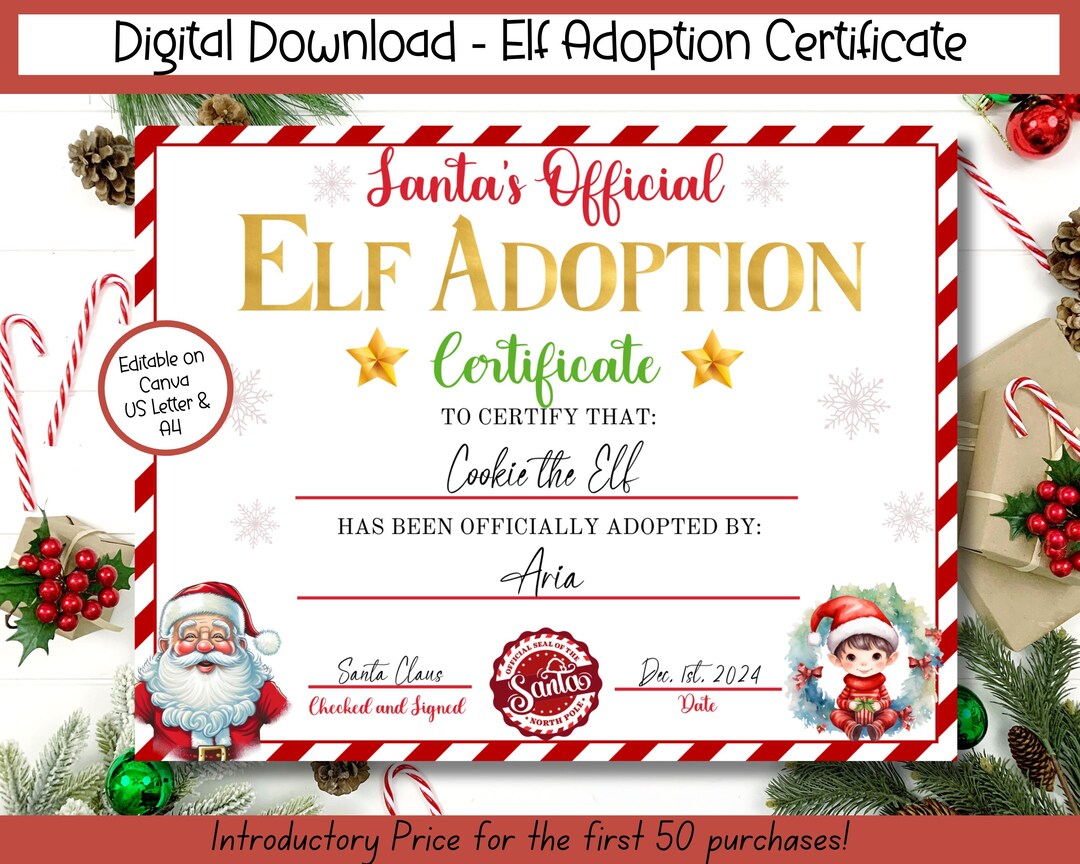 EDITABLE Elf Adoption Certificate, Letter From Your Elf, Elf Arrival ...