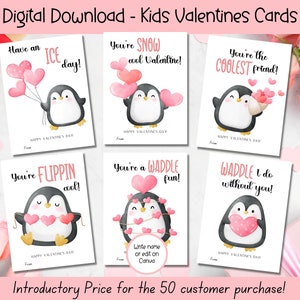 EDITABLE Penguin Valentine Cards, Classroom Valentines Day Cards, Kids ...