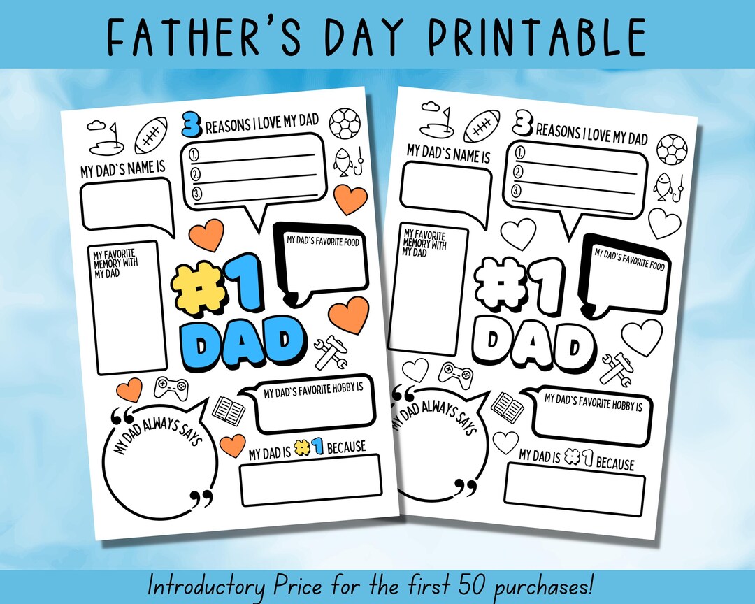 Father's Day Printable, All About My Dad, Fathers Day Gift, Card for ...