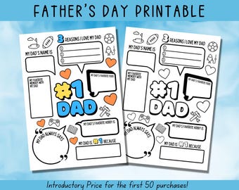 Father's Day Printable, All About My Dad, Fathers Day Gift, Card for ...