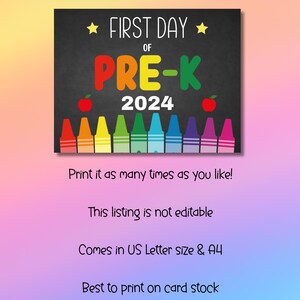 First Day of School Sign Printable, First Day of Pre-k Sign, First Day ...