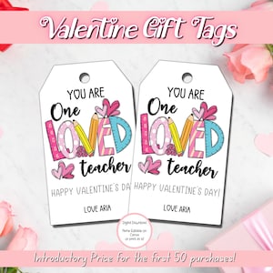 EDITABLE Teacher Valentine Gift Tags, Valentine Teacher Gift, Printable ...