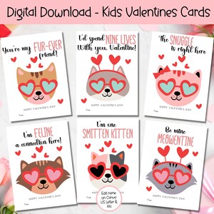 EDITABLE Printable Cat Valentine Cards, Classroom Valentines Day Cards ...