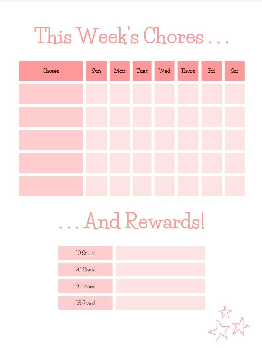 Chores and Rewards Printable Weekly Chore Chart - Etsy