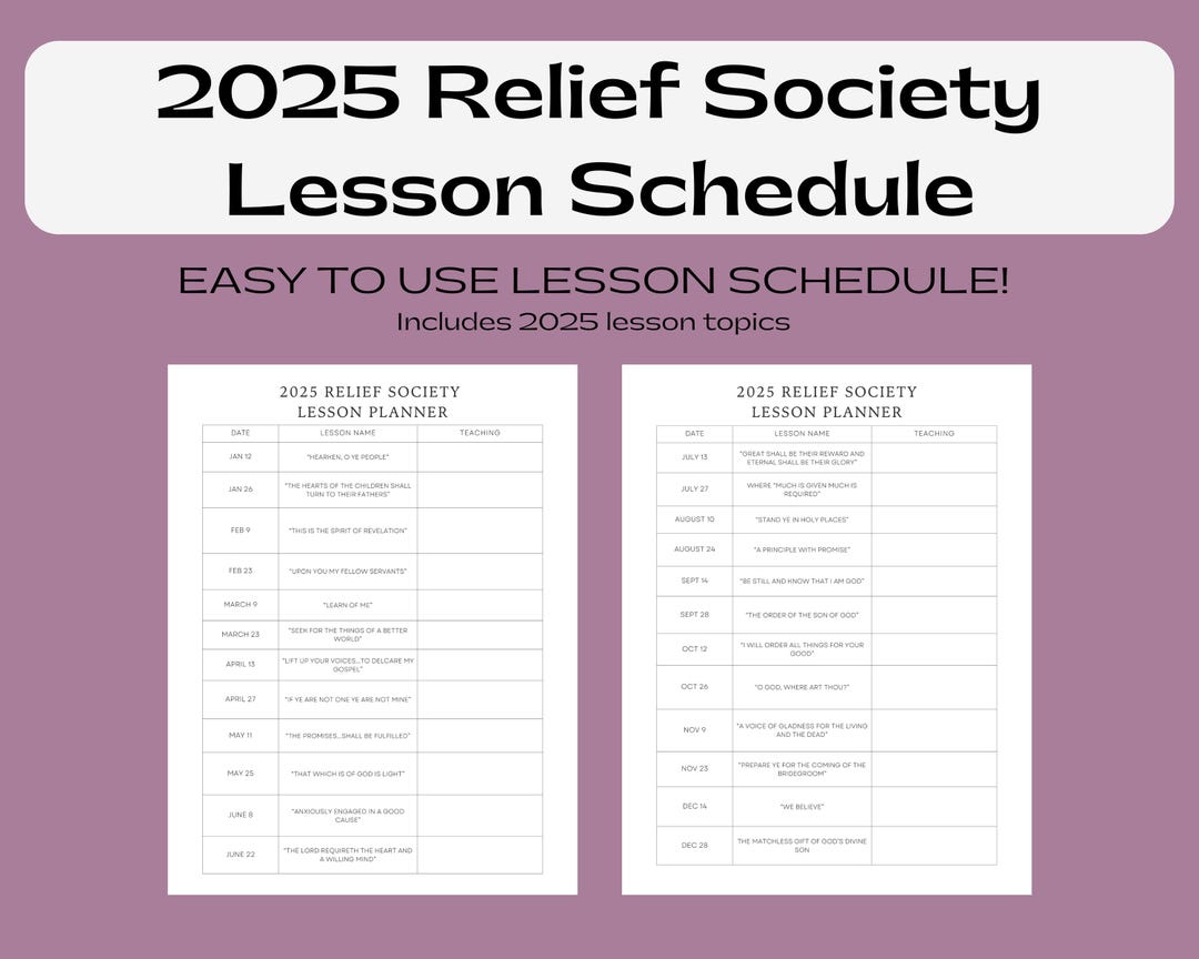 2025 Relief Society Lesson Schedule | Printable Pages | Come Follow Me ...