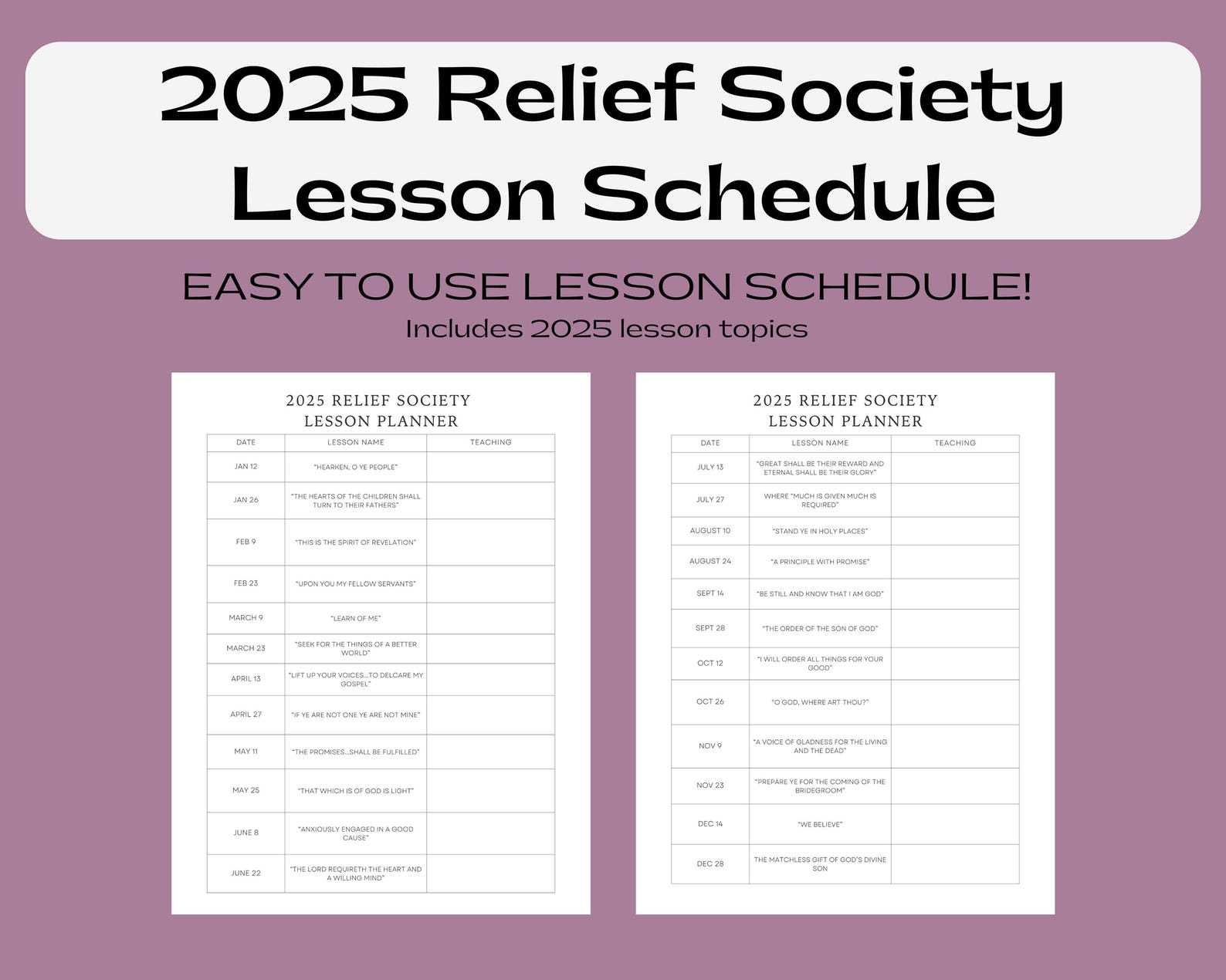 2025 Relief Society Lesson Schedule | Printable Pages | Come Follow Me ...