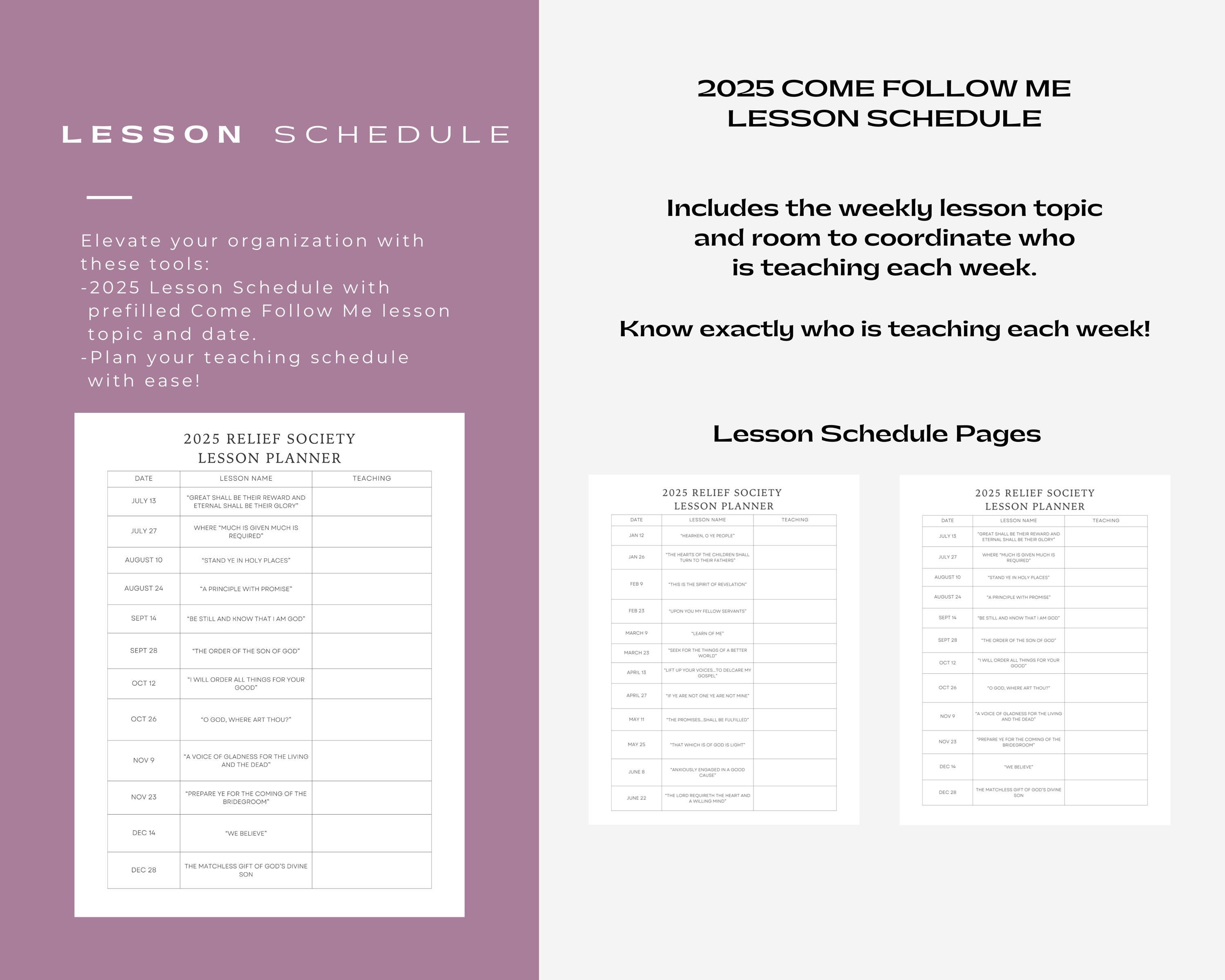2025 Relief Society Lesson Schedule | Printable Pages | Come Follow Me ...
