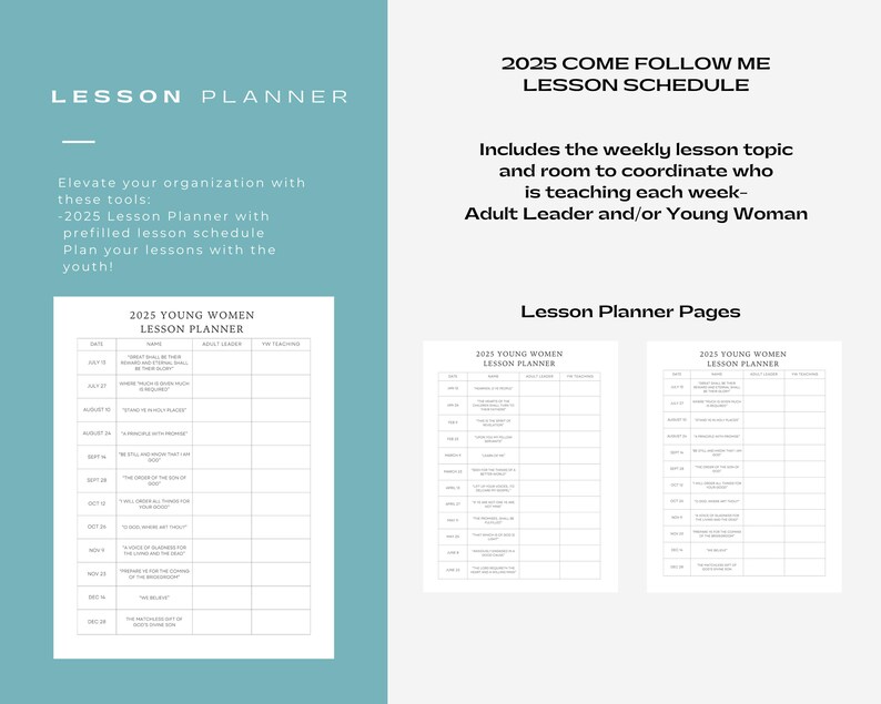 2025 Young Women Lesson Planner | Printable Pages | Come Follow Me ...