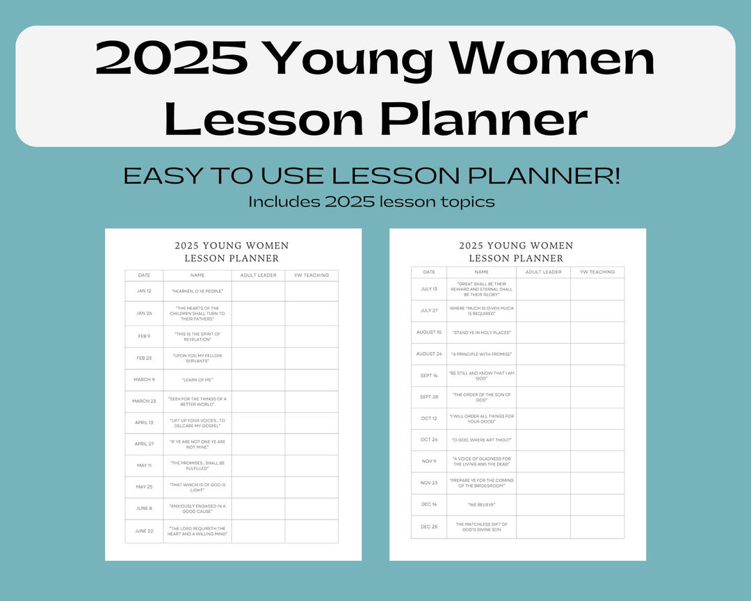 2025 Young Women Lesson Planner | Printable Pages | Come Follow Me ...