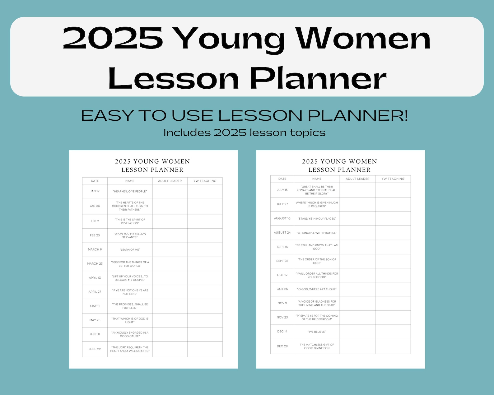 2025 Young Women Lesson Planner | Printable Pages | Come Follow Me ...