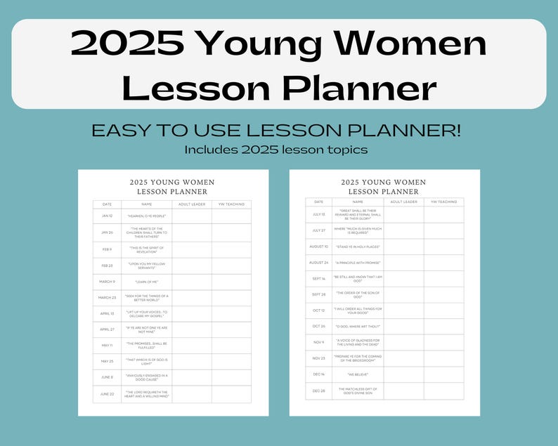 2025 Young Women Lesson Planner | Printable Pages | Come Follow Me ...
