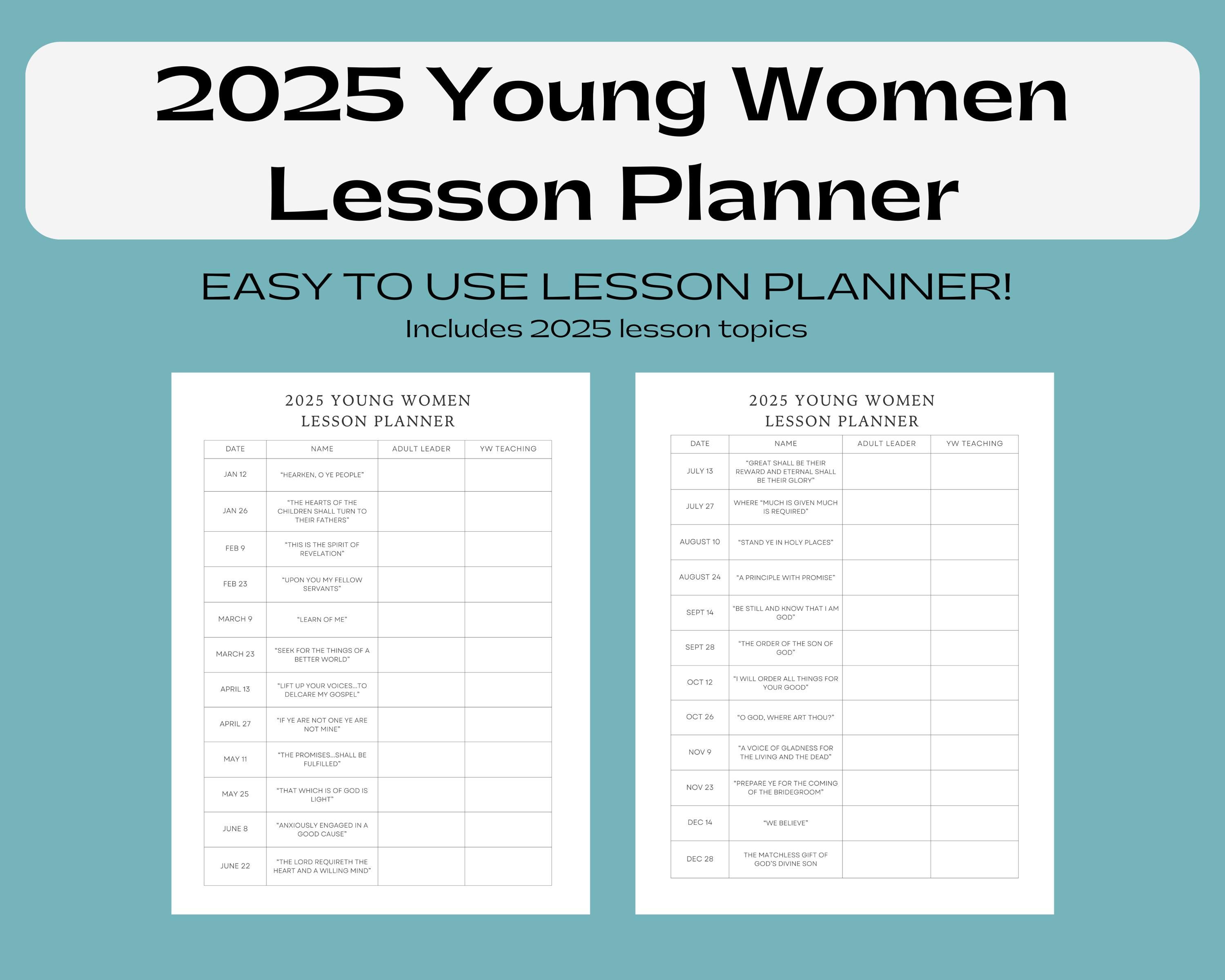 2025 Young Women Lesson Planner | Printable Pages | Come Follow Me ...