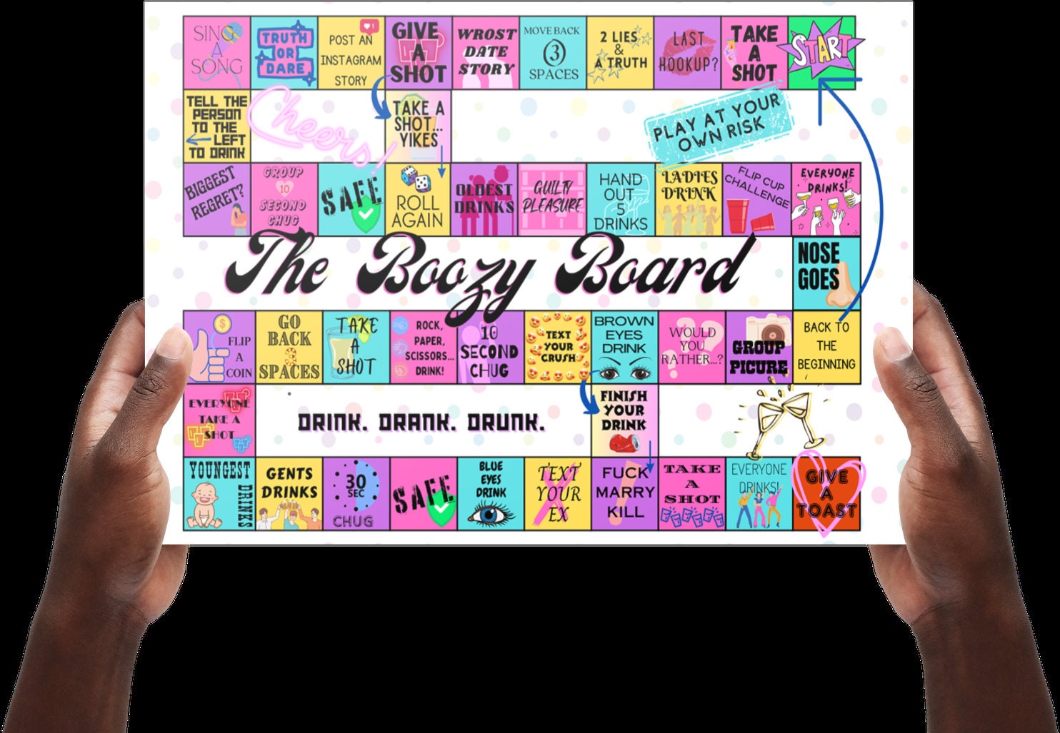 The Boozy Board Drinking Game Board Game Tipsy Table Day Drinking ...