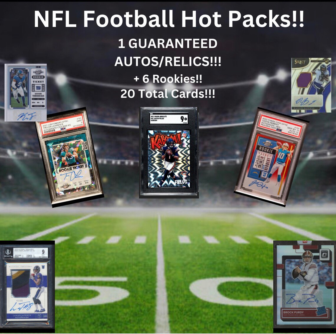 NFL Football Hot Pack:autos,memorabilia,rookies- 1 Guaranteed Autos ...