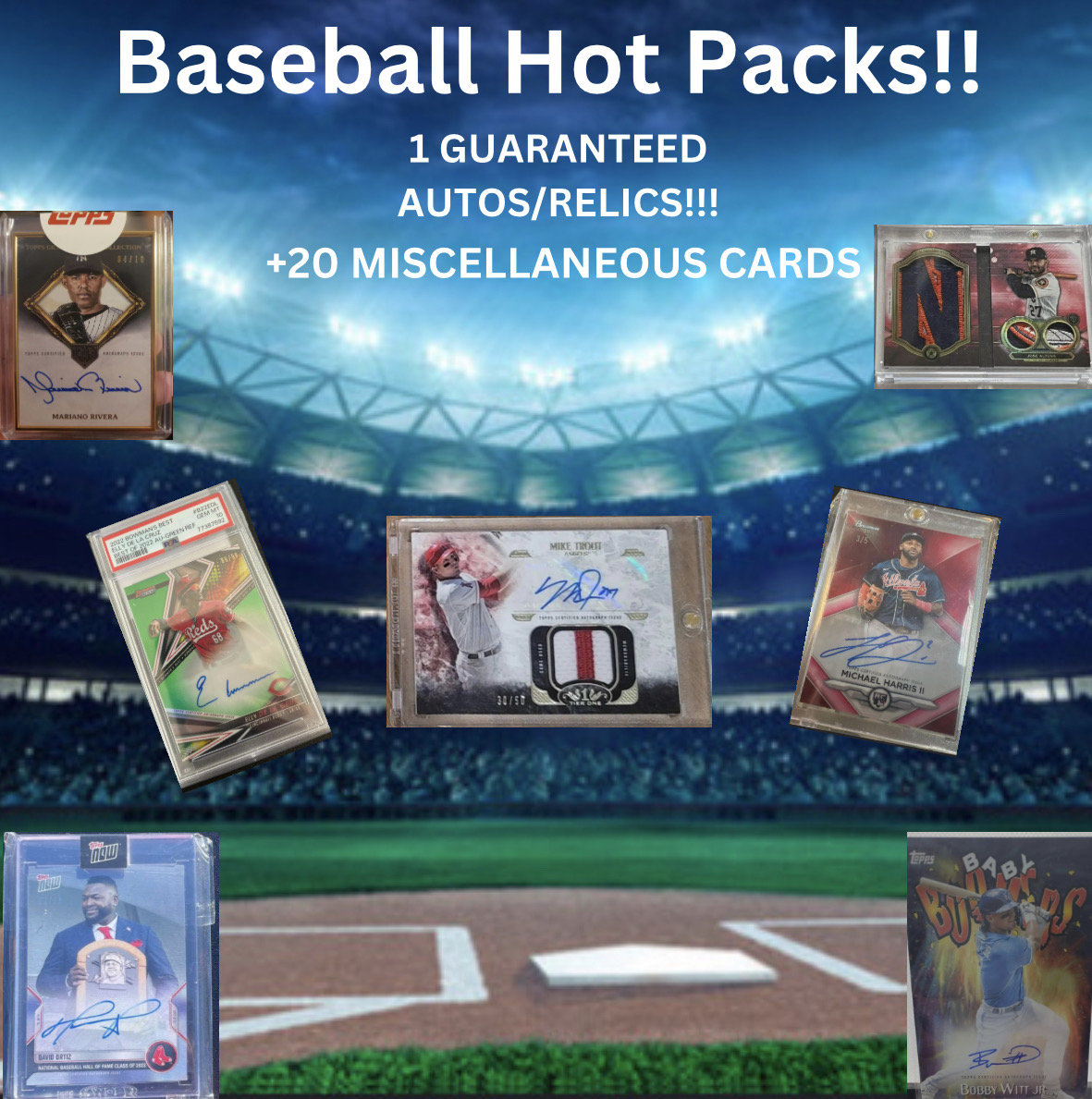 MLB Baseball Hot Pack: 1 Guaranteed Autos/relics + 20 Miscellaneous ...