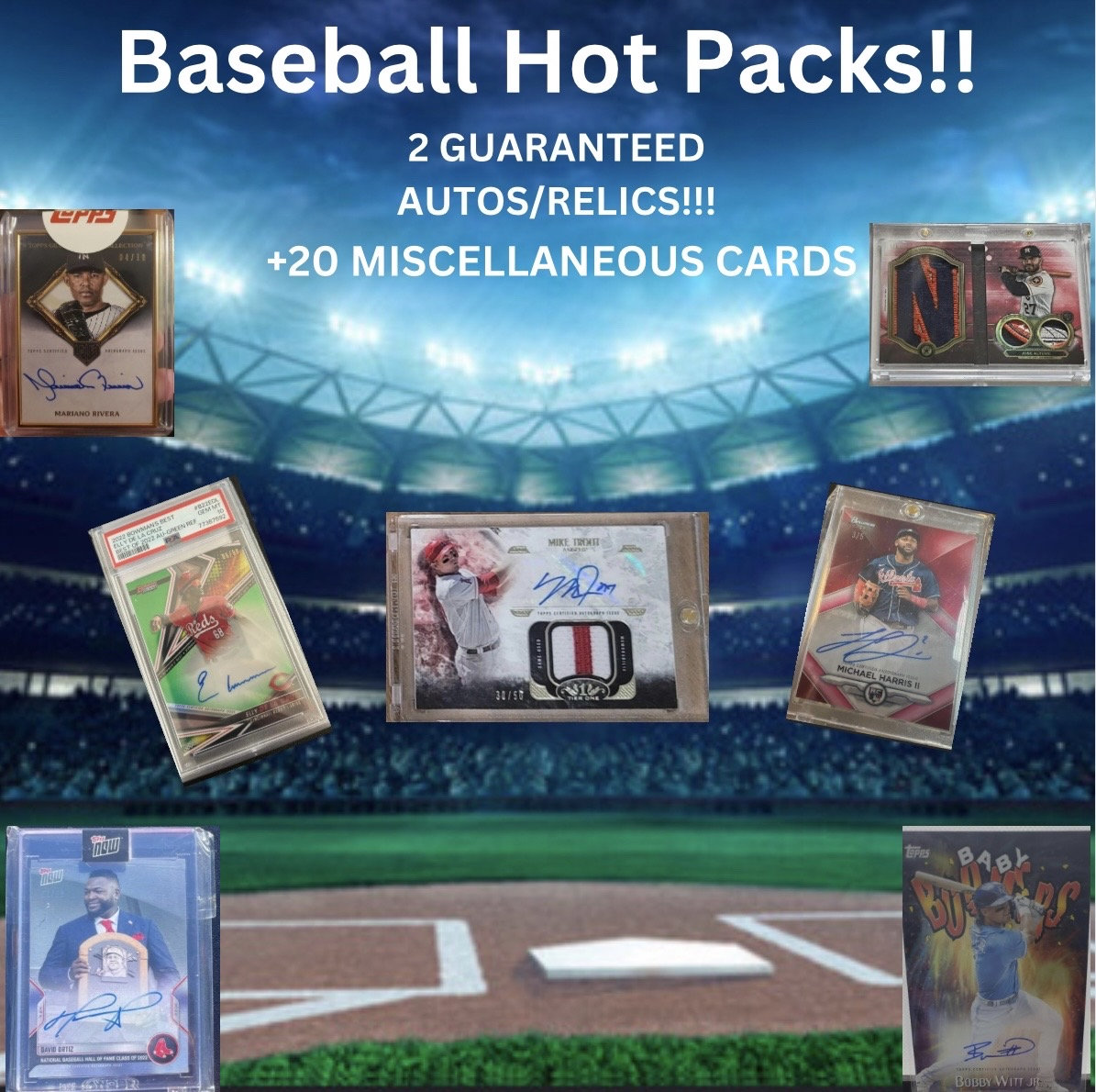 MLB Baseball Hot Pack:2 Guaranteed Autos/relics + 20 Miscellaneous ...