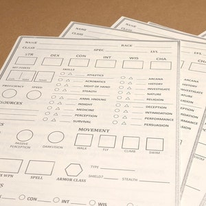 D&D 5th Edition Character Sheet Mini - Simplified for One-shots - Etsy
