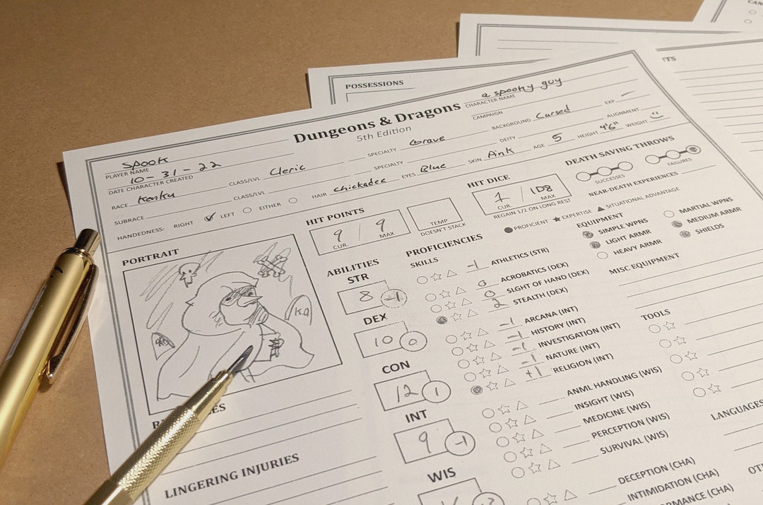 D&D 5th Edition Character Sheet - Clean and Organized - Etsy