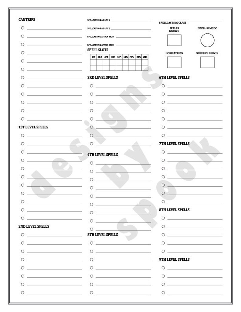 D&D 5th Edition Character Sheet - Clean and Organized - Etsy