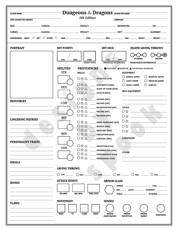 D&D 5th Edition Character Sheet - Clean and Organized - Etsy