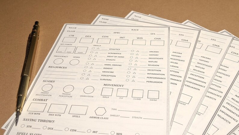 D&D 5th Edition Character Sheet Mini Simplified for - Etsy