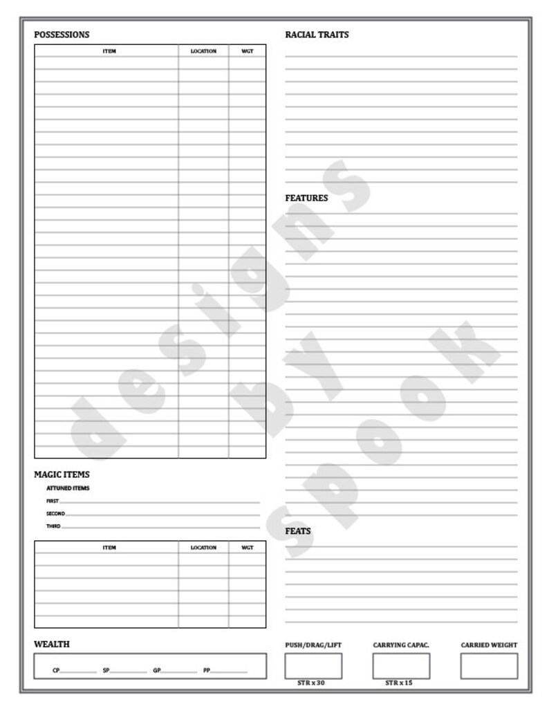 D&D 5th Edition Character Sheet - Clean and Organized - Etsy