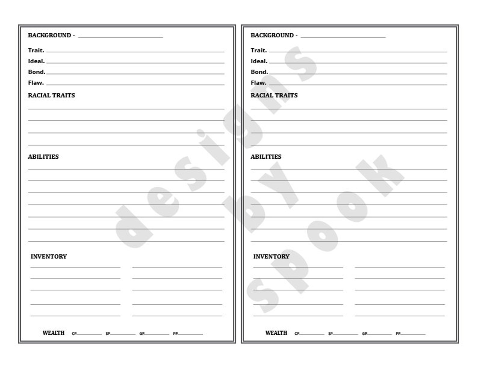 D&D 5th Edition Character Sheet Mini - Simplified for One-shots - Etsy